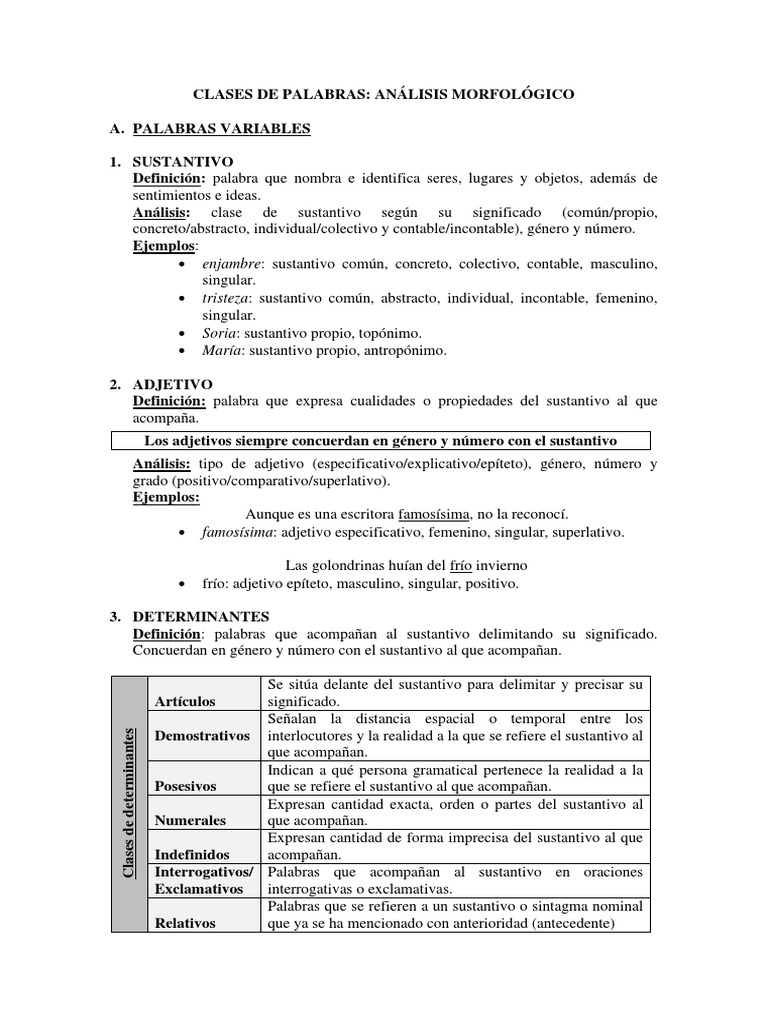Análisis Morfológico de Clases de Palabras | PDF | Sustantivo | Adjetivo
