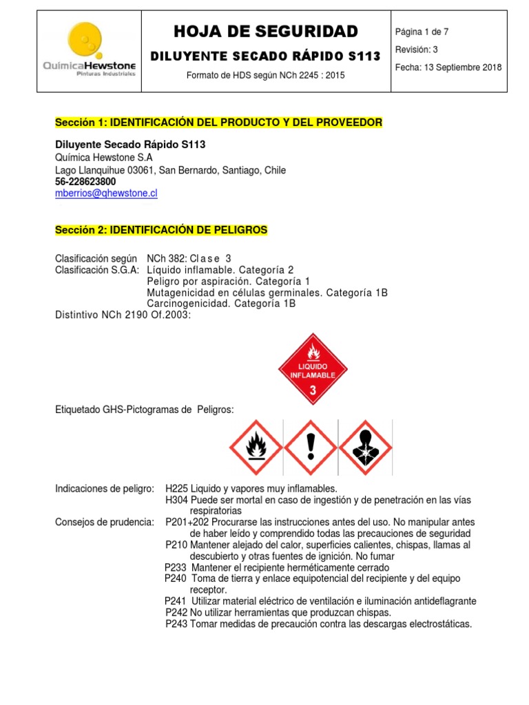 Diluyente Secado Rapido S113 - QUIMICA HEWSTONE | PDF | Agua | Naturaleza