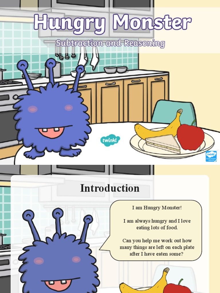 T N 7421 Hungry Monsters Subtraction and Reasoning Powerpoint Ver 1 ...