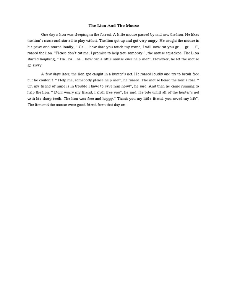 The Lion and the Mouse Story | PDF | Home & Garden | Poetry
