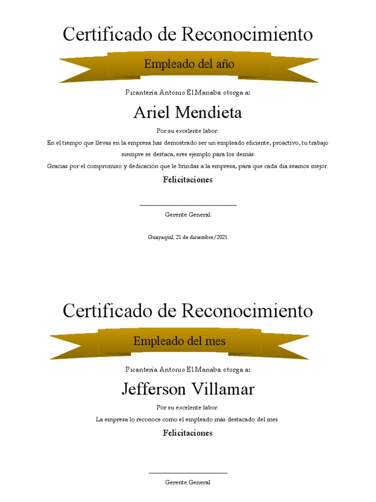 Certificado de Reconocimiento | PDF