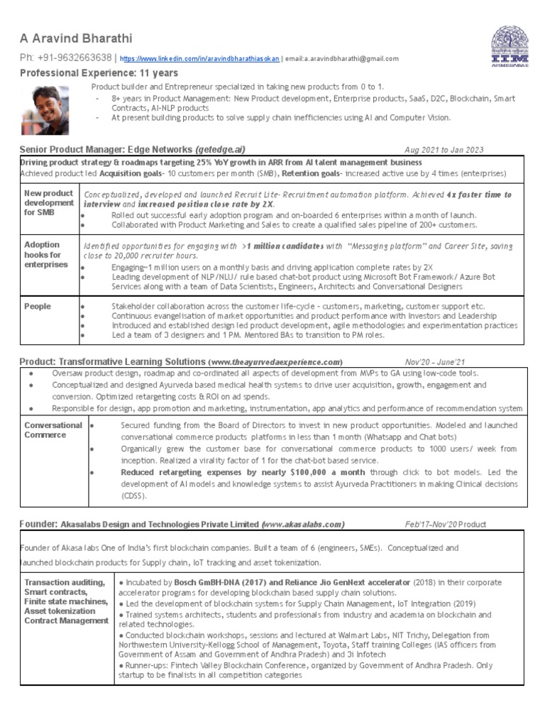A Aravind Bharathi Resume May 23 | PDF | Marketing | Internet Of Things