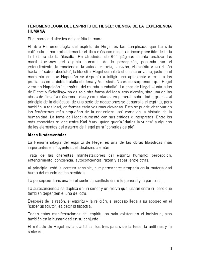 Fenomenologia Del Espiritu de Hegel | PDF | Georg Wilhelm Friedrich ...