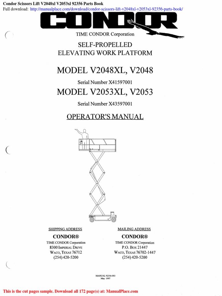 Condor Scissors Lift v2048xl v2053xl 92356 Parts Book | PDF | Switch ...