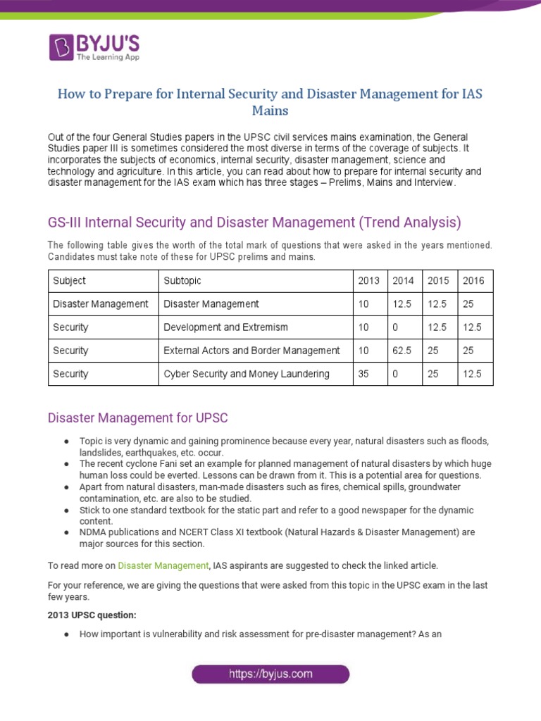 Internal Security and Disaster Management for IAS Mains Preparation | PDF