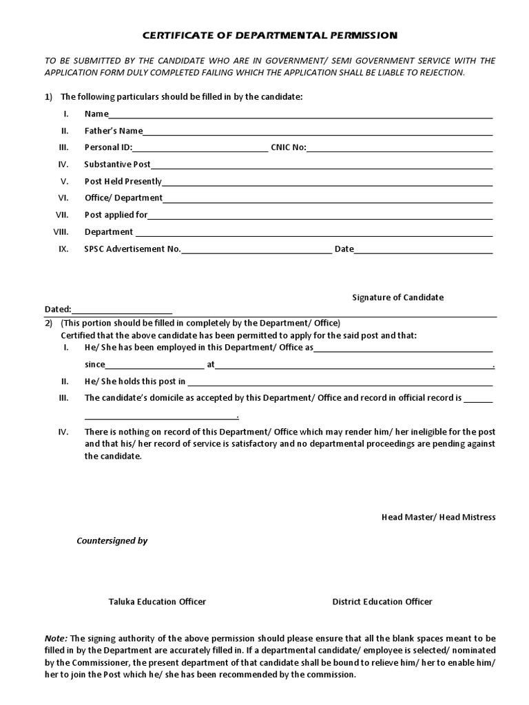 SPSC NOC Form | PDF