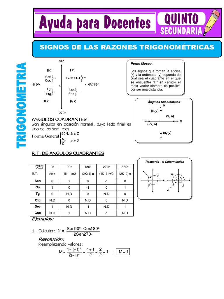 Signos de Las Razones Trigonometricas para Quinto de Secundaria | PDF