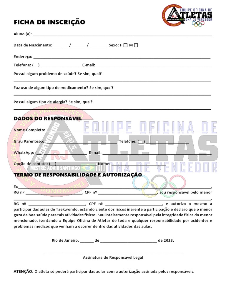 Ficha de Inscrição - Oficina de Atletas | PDF