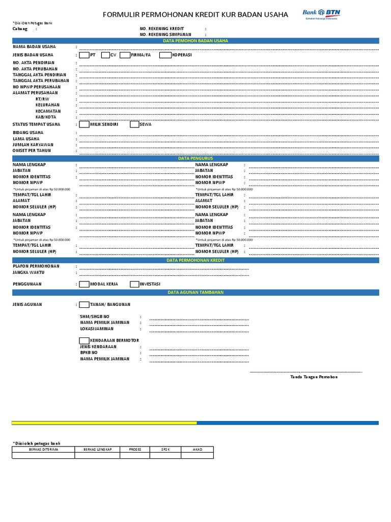 FORMULIR PERMOHONAN KUR KANWIL 1 - Badan Usaha | PDF