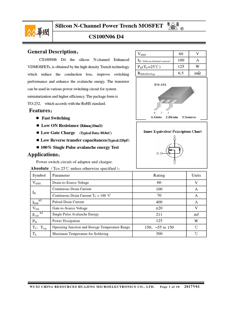 Silicon N-Channel Power Trench MOSFET: General Description | PDF | Field Effect Transistor ...