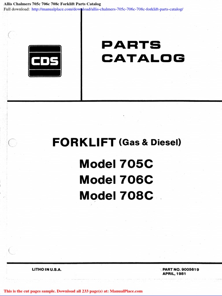 Allis Chalmers 705c 706c 708c Forklift Parts Catalog | PDF