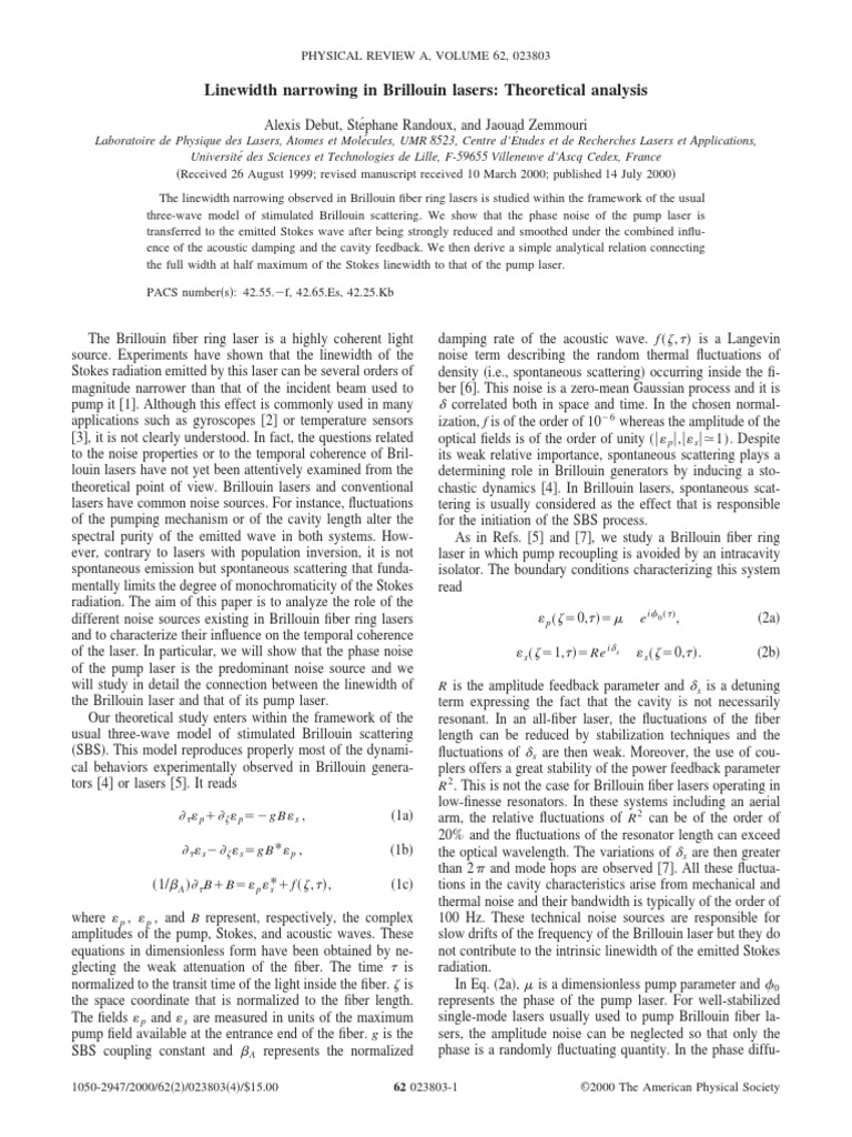 Theoretical Analysis of Linewidth Narrowing in BFL | PDF | Laser | Resonance