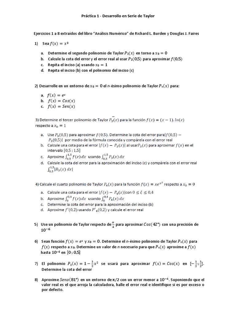 Práctica 1 - Desarrollo en Serie de Taylor | PDF | Análisis | Análisis complejo