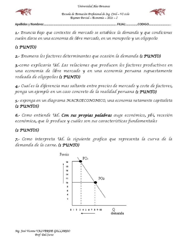Examen Economia 2021-1 para Colgar en El Campus | PDF | Oferta (economía) | Mercado (economía)