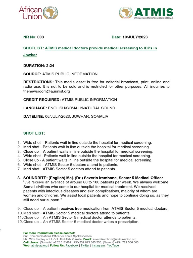 ATMIS Medical Doctors Provide Medical Screening To IDPs in Jowhar | PDF ...