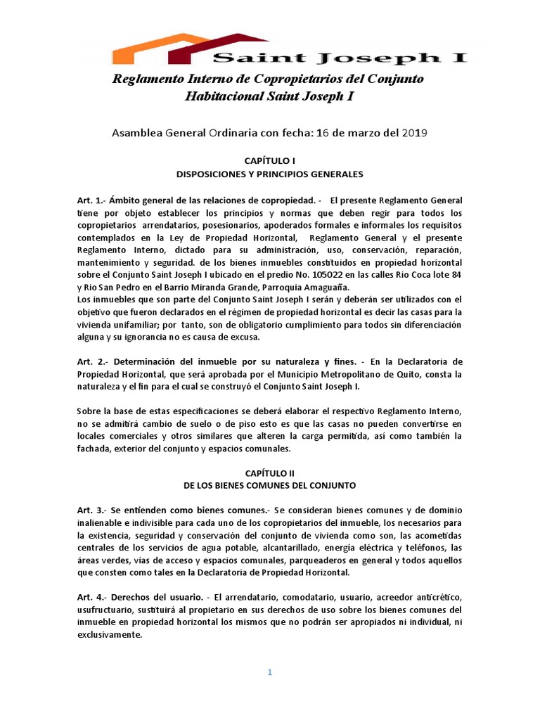 Reglamento Saint Joseph 1 | PDF | Condominio | Multa (pena)