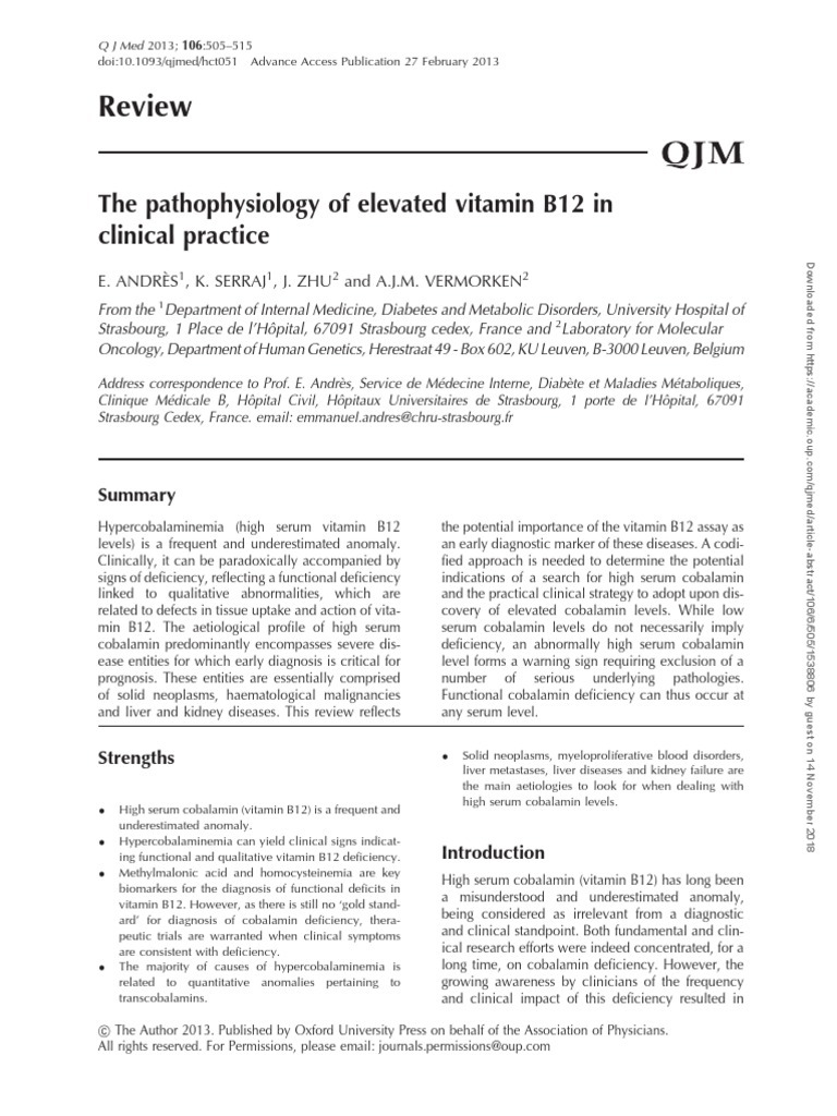 The Pathophysiology of Elevated Vitamin B12 in Clinical Practice | PDF | Vitamin B12 | Anemia