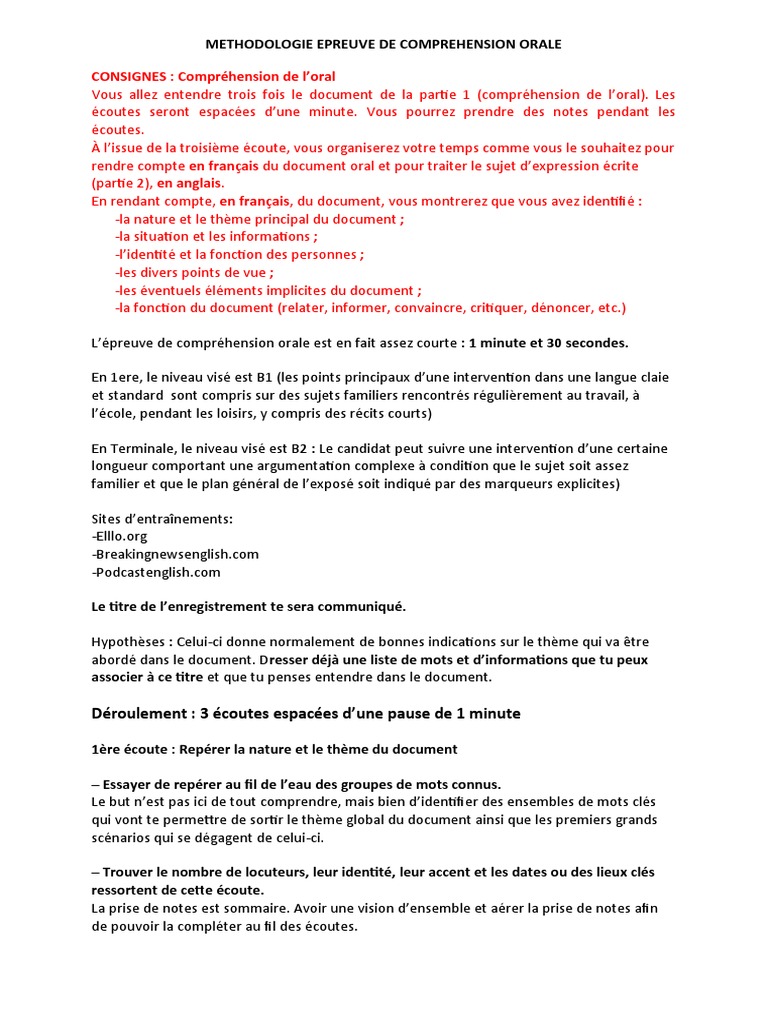 Methodologie Epreuve de Comprehension Orale | PDF