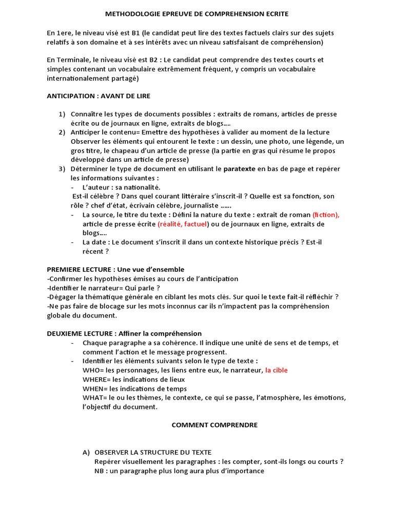 Methodologie Epreuve de Comprehension Ecrite | PDF
