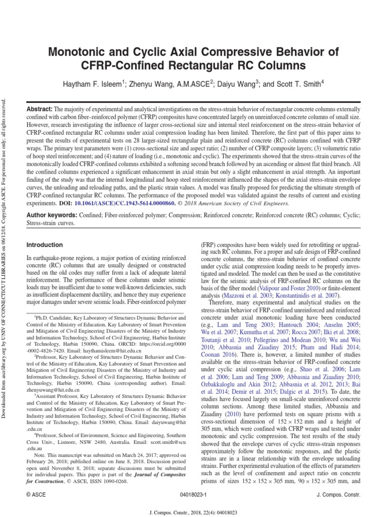 Cfrp Confined Columns Pdf Strength Of Materials Column