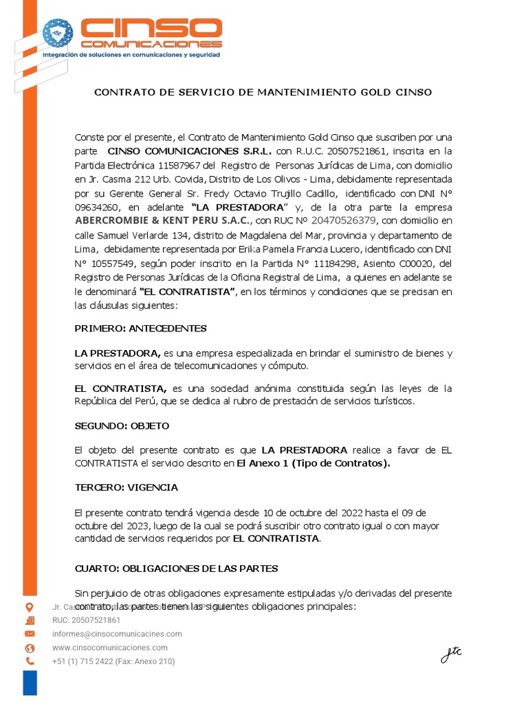 Contrato Por Servicio - de - Mantenimiento - Gold - Cinso - Abercrombie ...