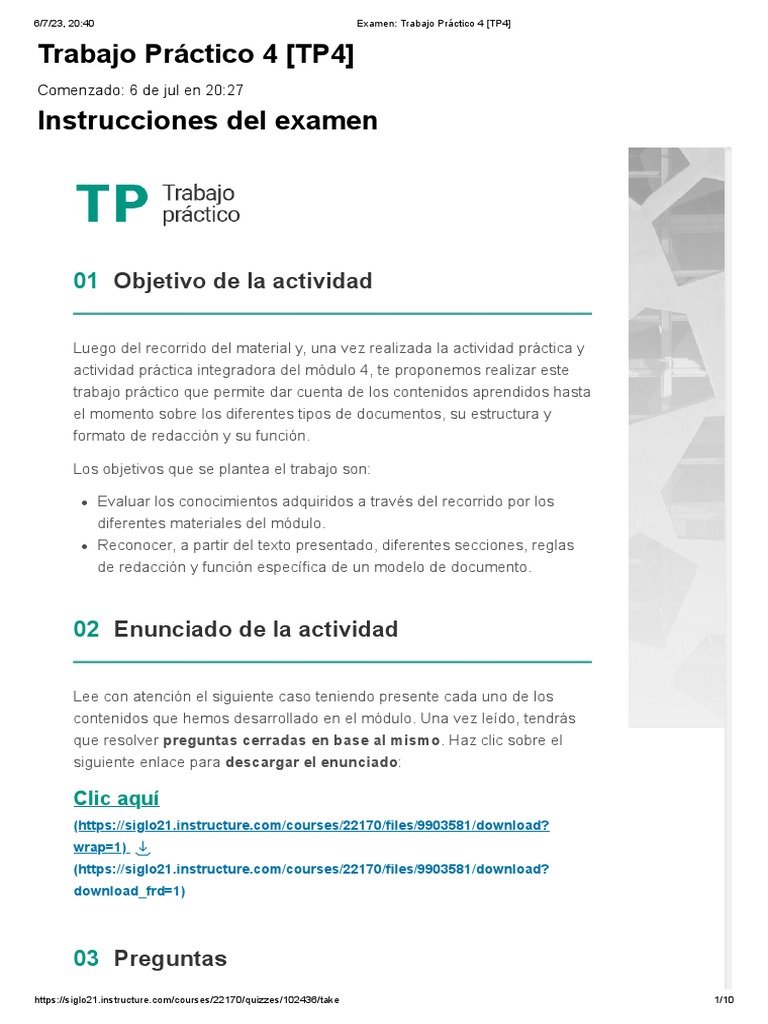 Examen_ Trabajo Práctico 4 [TP4] 85% Mica | PDF