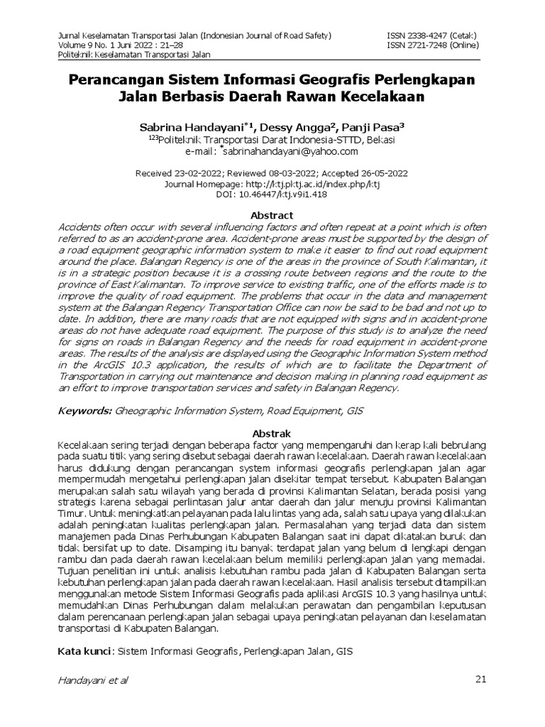 Perancangan Sistem Informasi Geografis Perlengkapan Jalan Berbasis Daerah Rawan Kecelakaan | PDF ...