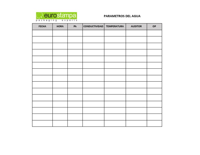 Formato para Registros de Parametros Del Agua, Impresión | PDF