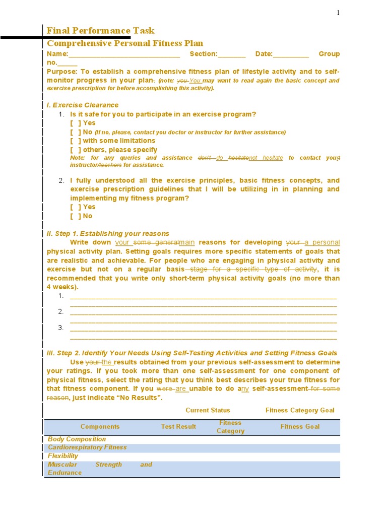 Final Performance Task FITNESS PLAN | PDF | Physical Fitness | Physical ...