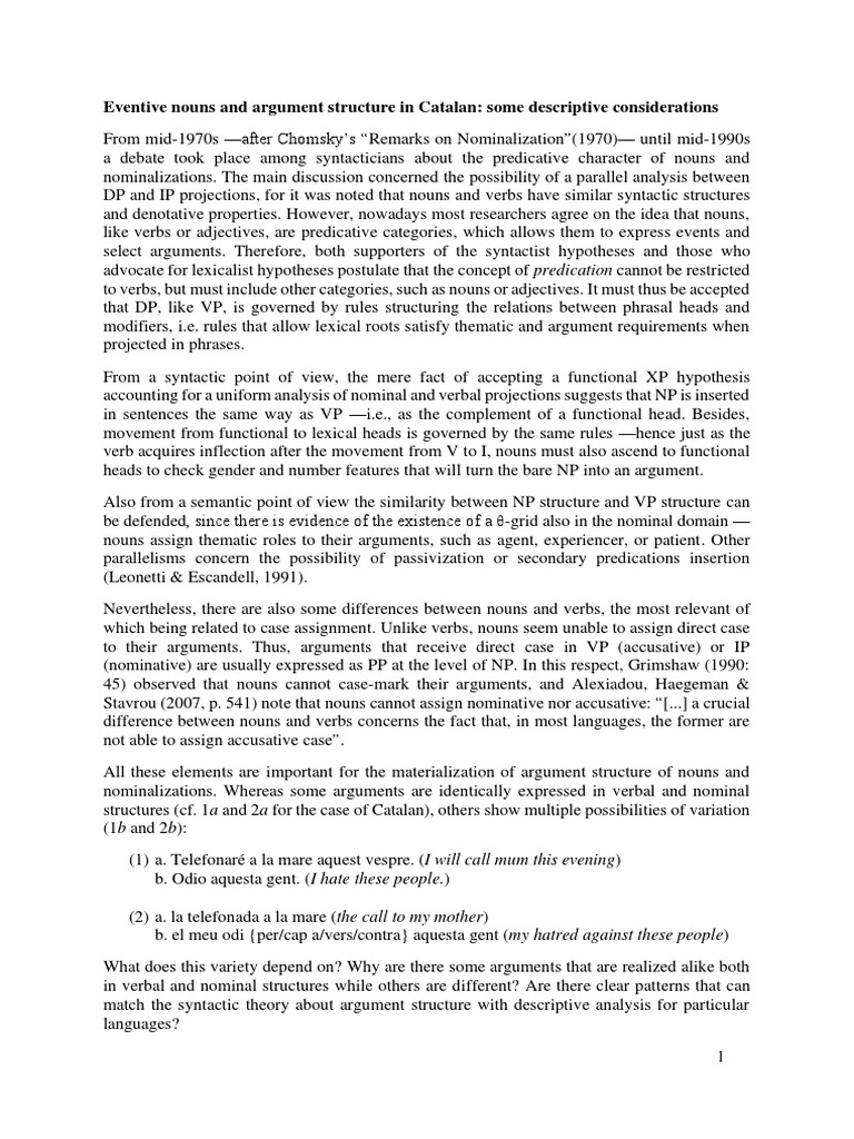 Eventive Nouns and Argument Structure in Catalan | PDF