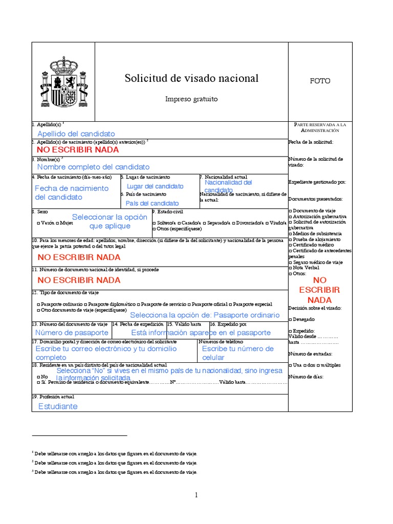 Solicitud de Visado Nacional | PDF