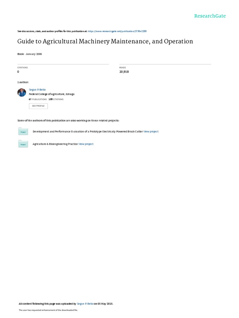 Guide To Agricultural Machinery Maintenance, and Operation: January ...