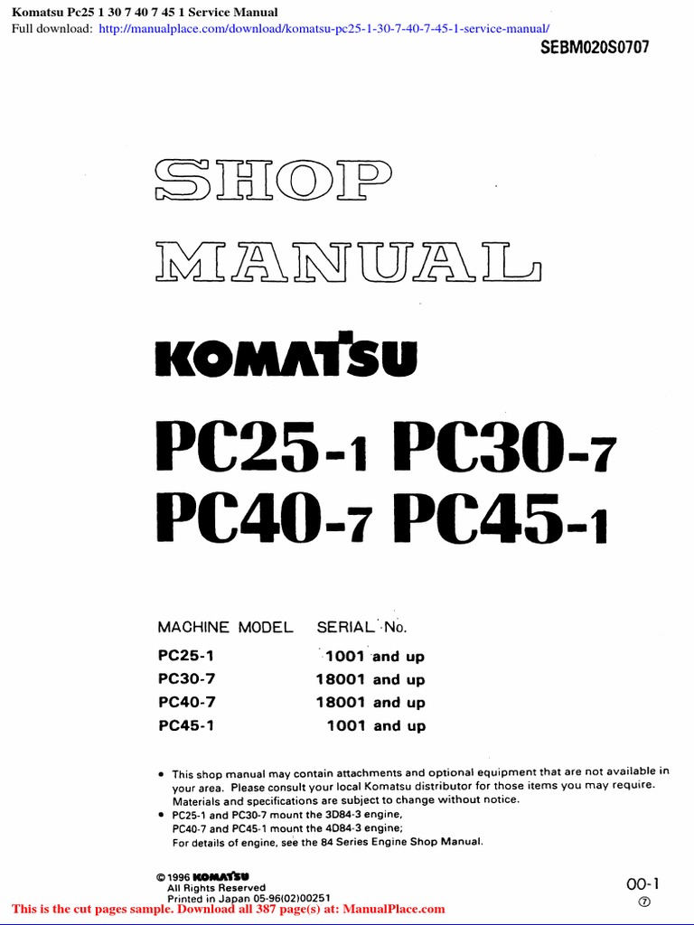 Komatsu pc25 1 30 7 40 7 45 1 Service Manual | PDF