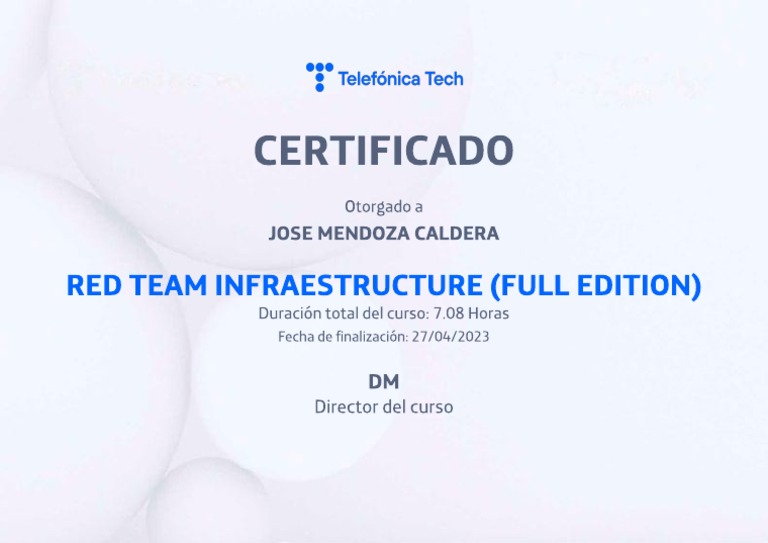 Certificado - Red Team Infraestructure Full Edition | PDF