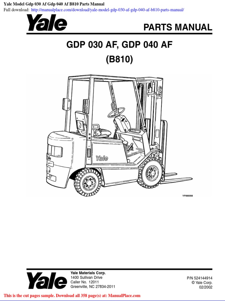 Yale Model GDP 030 Af GDP 040 Af b810 Parts Manual | PDF