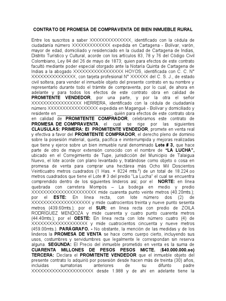 Promesa Venta - Predio Rural en Colombia | PDF
