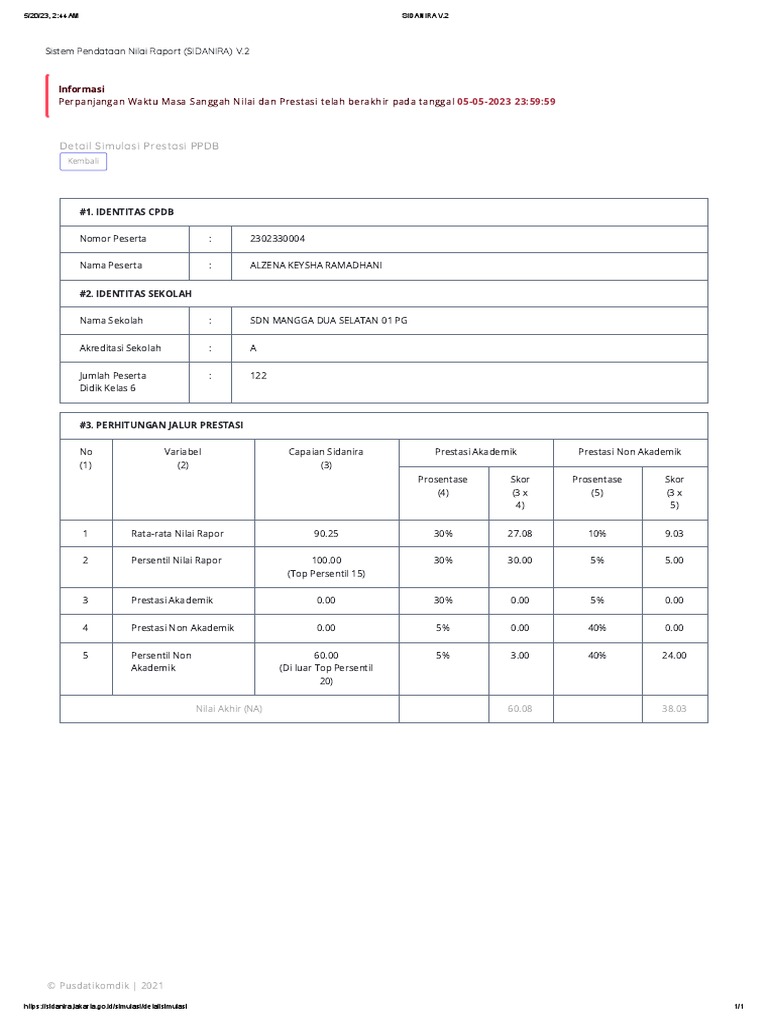 Simulasi Sidanira ZEZE | PDF
