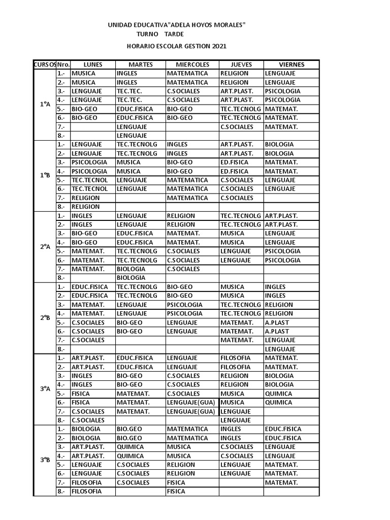 Horario Escolar Mod. 2019 - Ahm | PDF