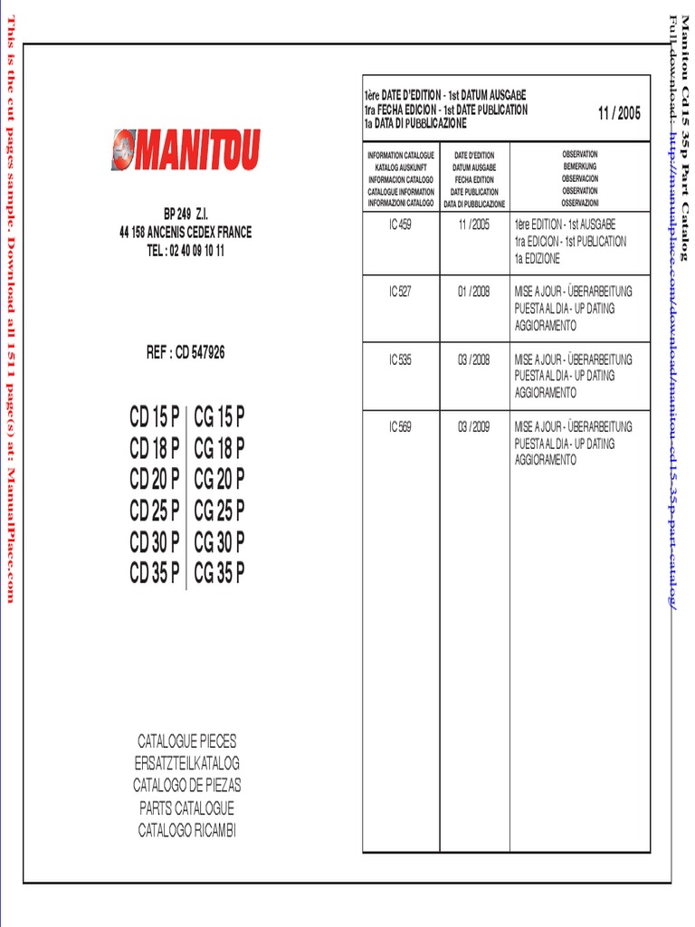 Manitou Cd15 35p Part Catalog | PDF
