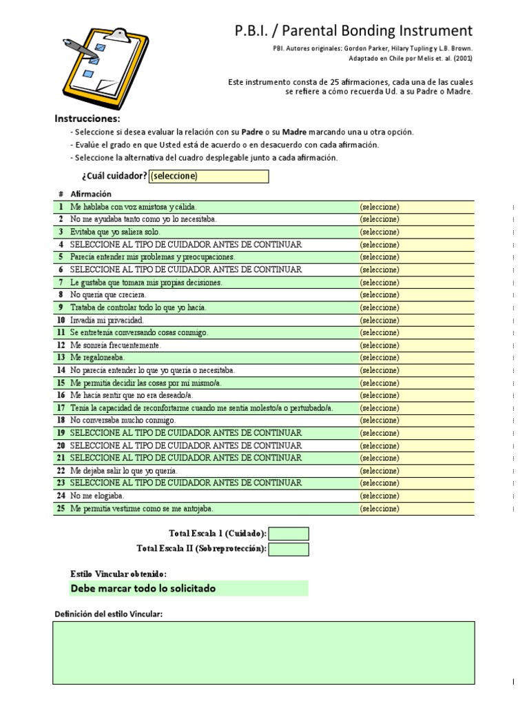 P.B.I. / Parental Bonding Instrument: Madre | PDF