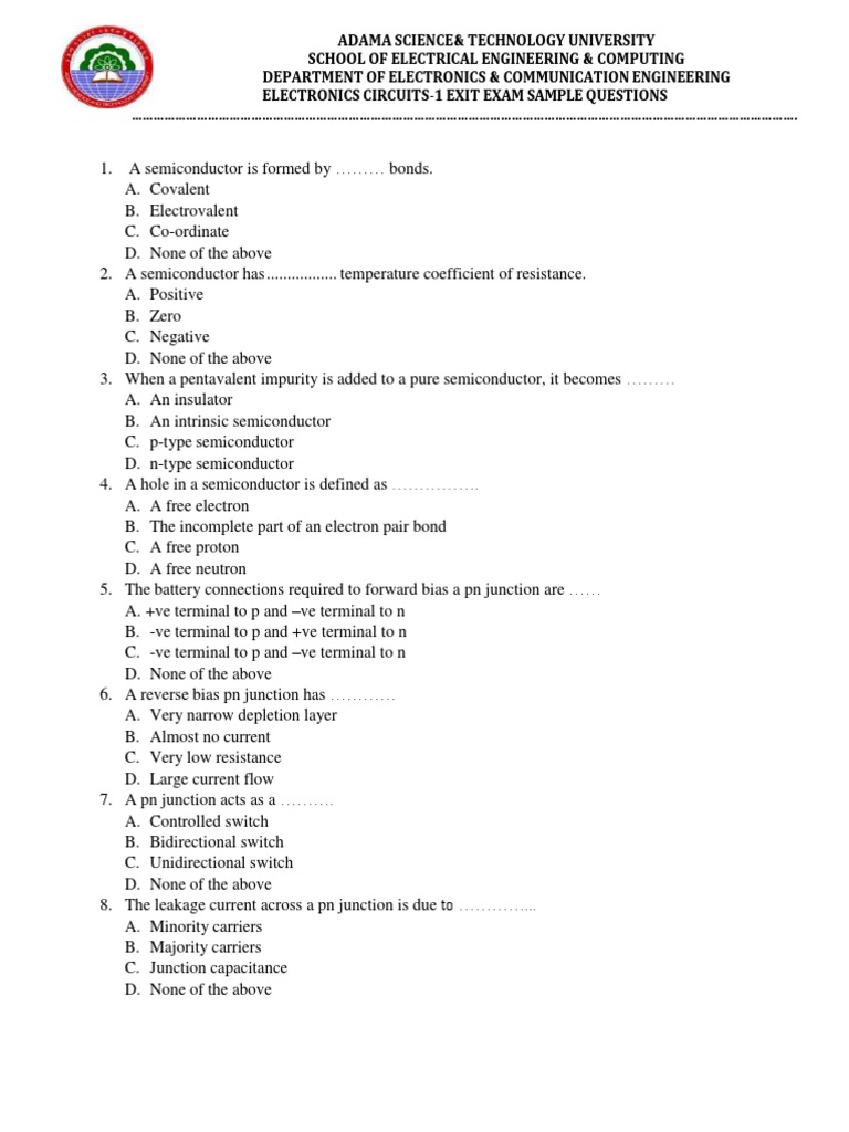 Electronics Circuits Exam Sample Questions | PDF | Field Effect ...