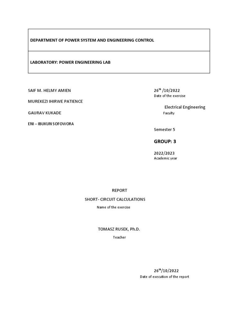 Power Eng - Lab 3 (Short Circuit) | PDF | Electrical Engineering ...