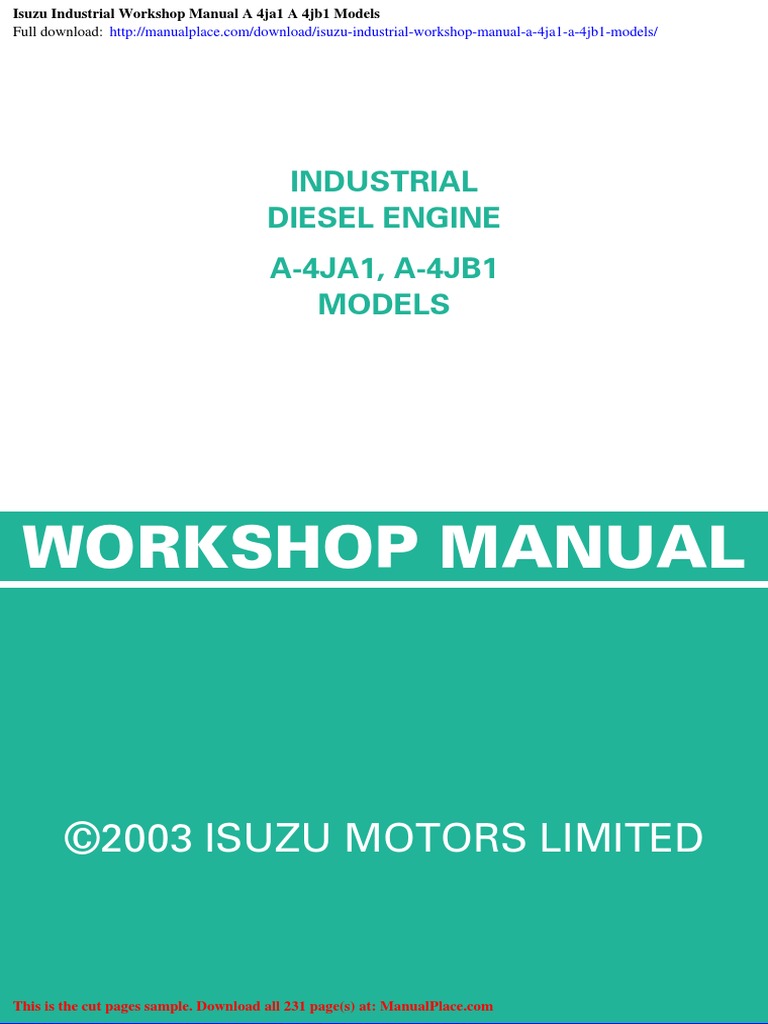 Isuzu Industrial Workshop Manual A 4ja1 A 4jb1 Models | PDF | Internal ...