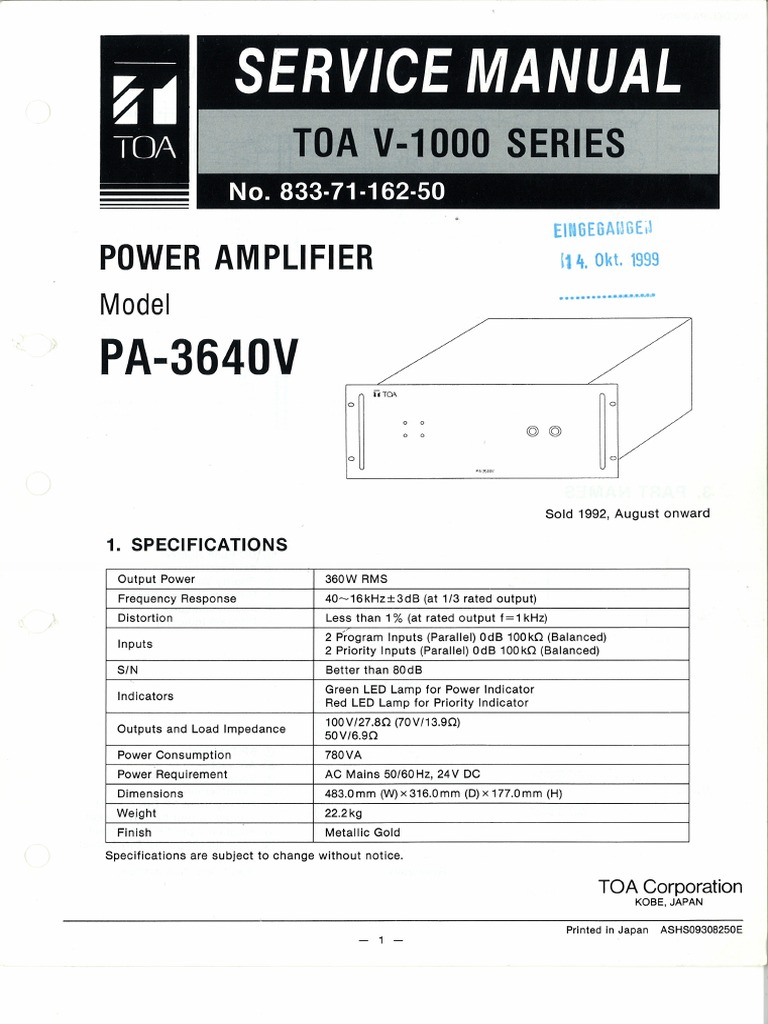Toa Pa-3640v v-1000 | PDF
