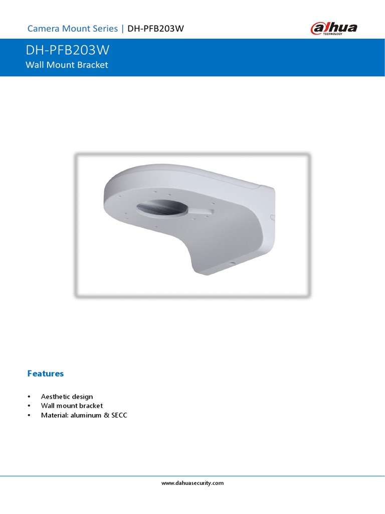 DH-PFB203W Wall Mount Bracket Specs | PDF