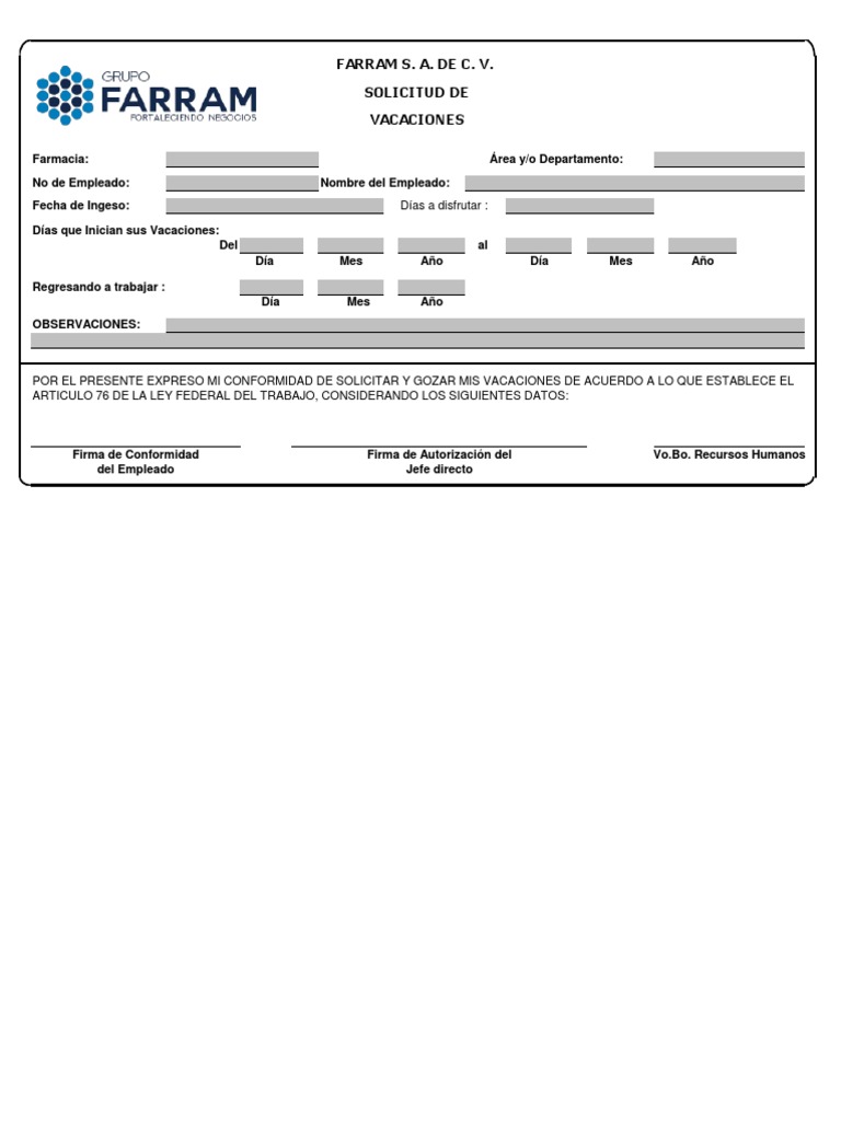 Formato Vacaciones Farram | PDF