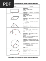 Geometry Formulas PDF | PDF | Area | Volume
