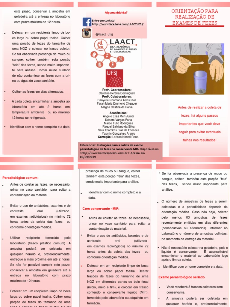 Orientacao para Realizacao de Exames de Fezes | PDF | Especialidades ...