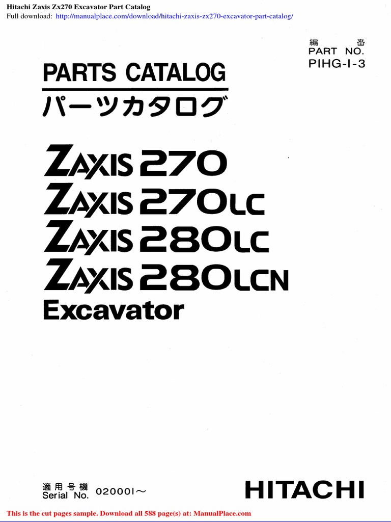 Hitachi Zaxis ZX270 Excavator Parts Guide | PDF