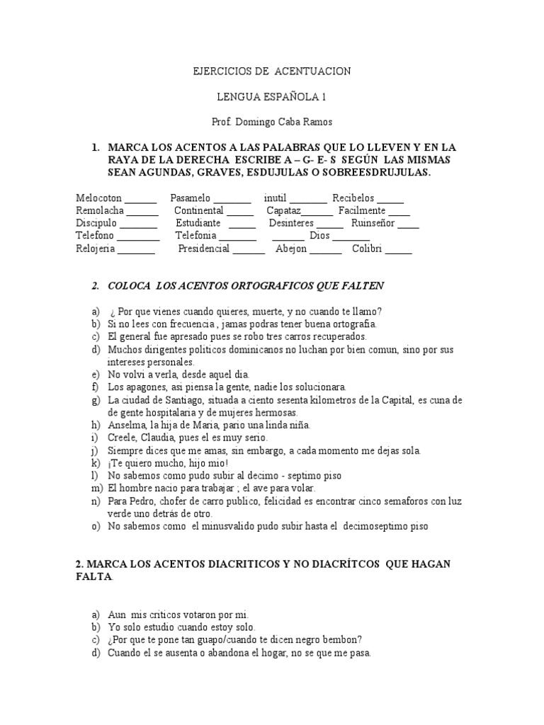 Acentuacion - Ejerc | PDF